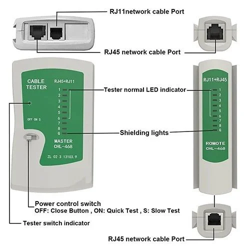 Cable Tester for RJ12, RJ11, RJ45, Cat 5e, Cat 5, 10/100 Base-t, AT ...